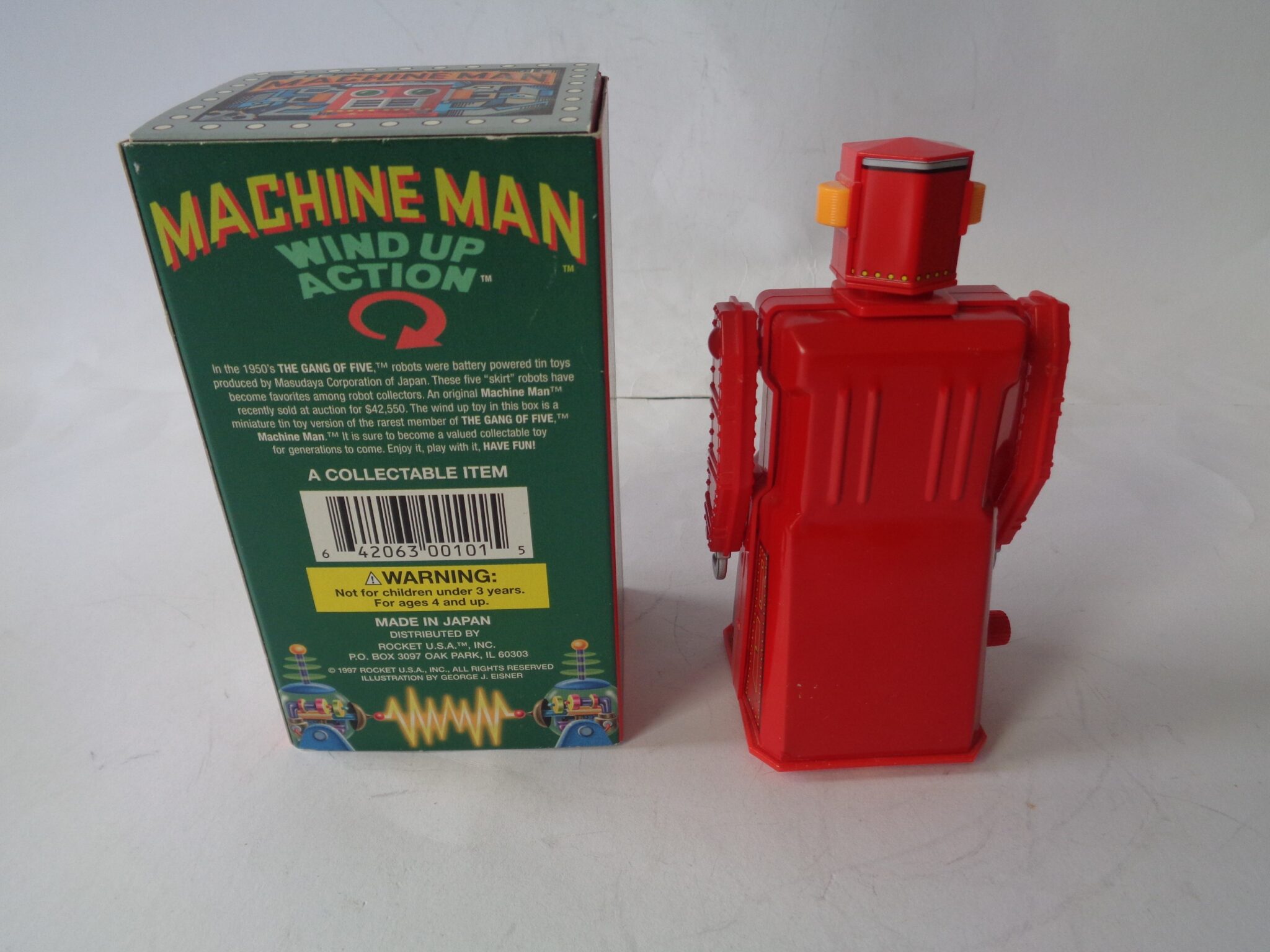 Masudaya / Rocket USA Machine Man Robot with Box (wind-up) - Toy Paradise